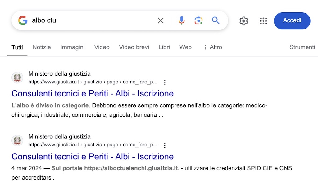 Albo Nazionale CTU e Periti del Tribunale: come cercare sul Portale